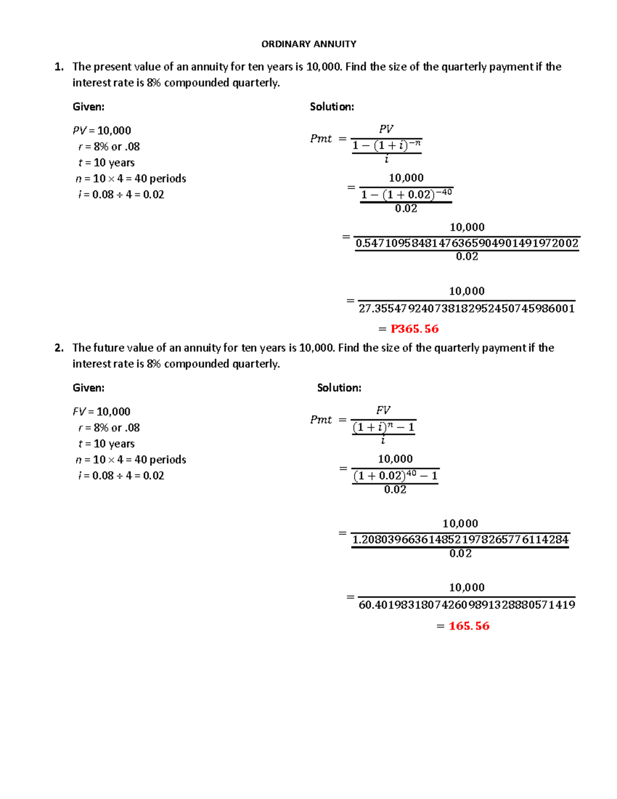 Ordinary Annuity Problem Solving - Financial Mathematics Notes - Studocu