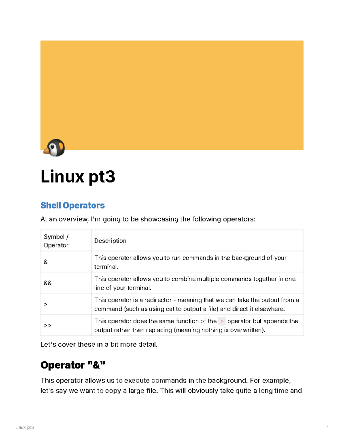 Linux pt3 - Overview of Shell Operators and Their Functions - Studocu