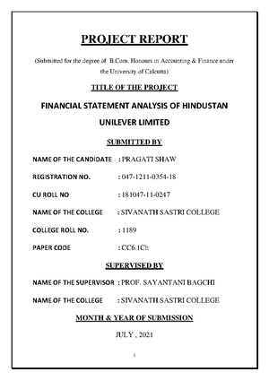 Project SEM 6 bcom cu - PROJECT REPORT (Submitted for the degree of B Honours in Accounting ...