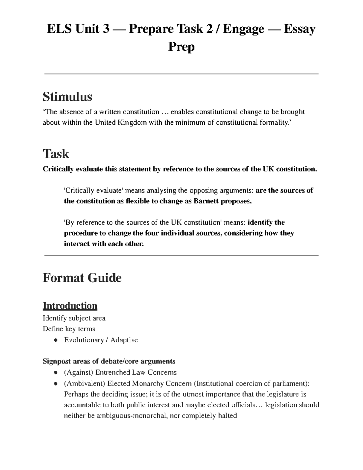 ELS Unit 3 - Task 2 Engage: Evaluating UK Constitution Flexibility - Studocu