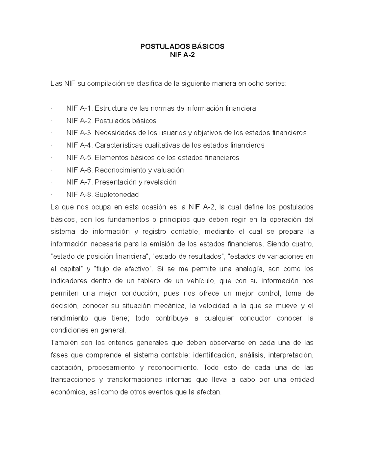 Postulados Básicos NIF A-2: Principios del Sistema Financiero - Studocu