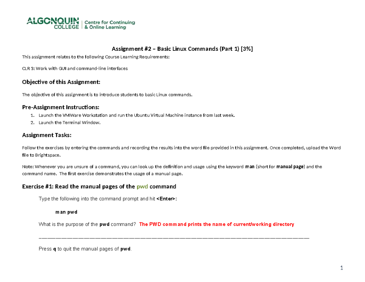 Assignment #2: Basic Linux Commands (Part 1) - CLR 3 Overview - Studocu