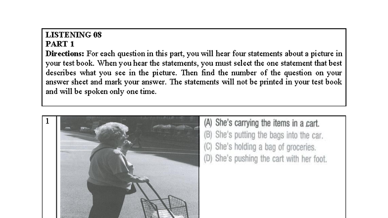 LISTENING 08: Practice Questions and Directions for Test - Studocu