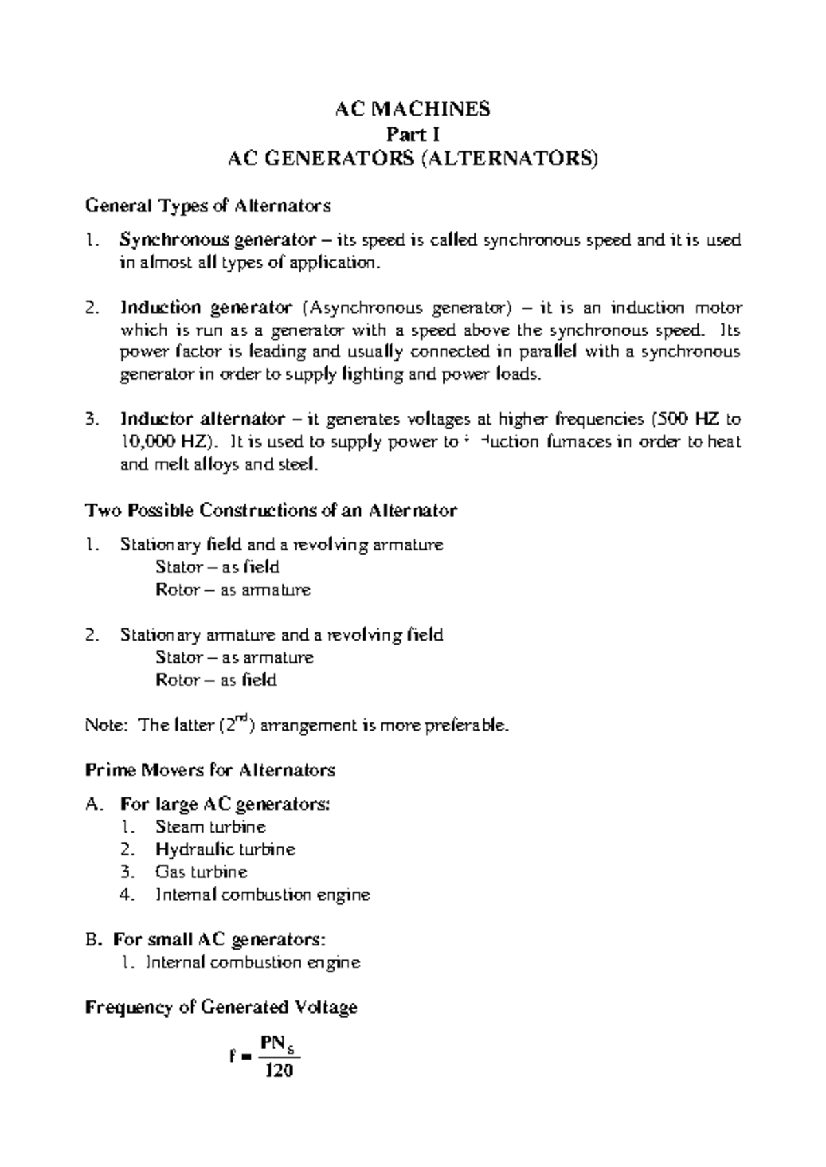 AC Generators (Alternators) - Comprehensive Review Notes - Studocu