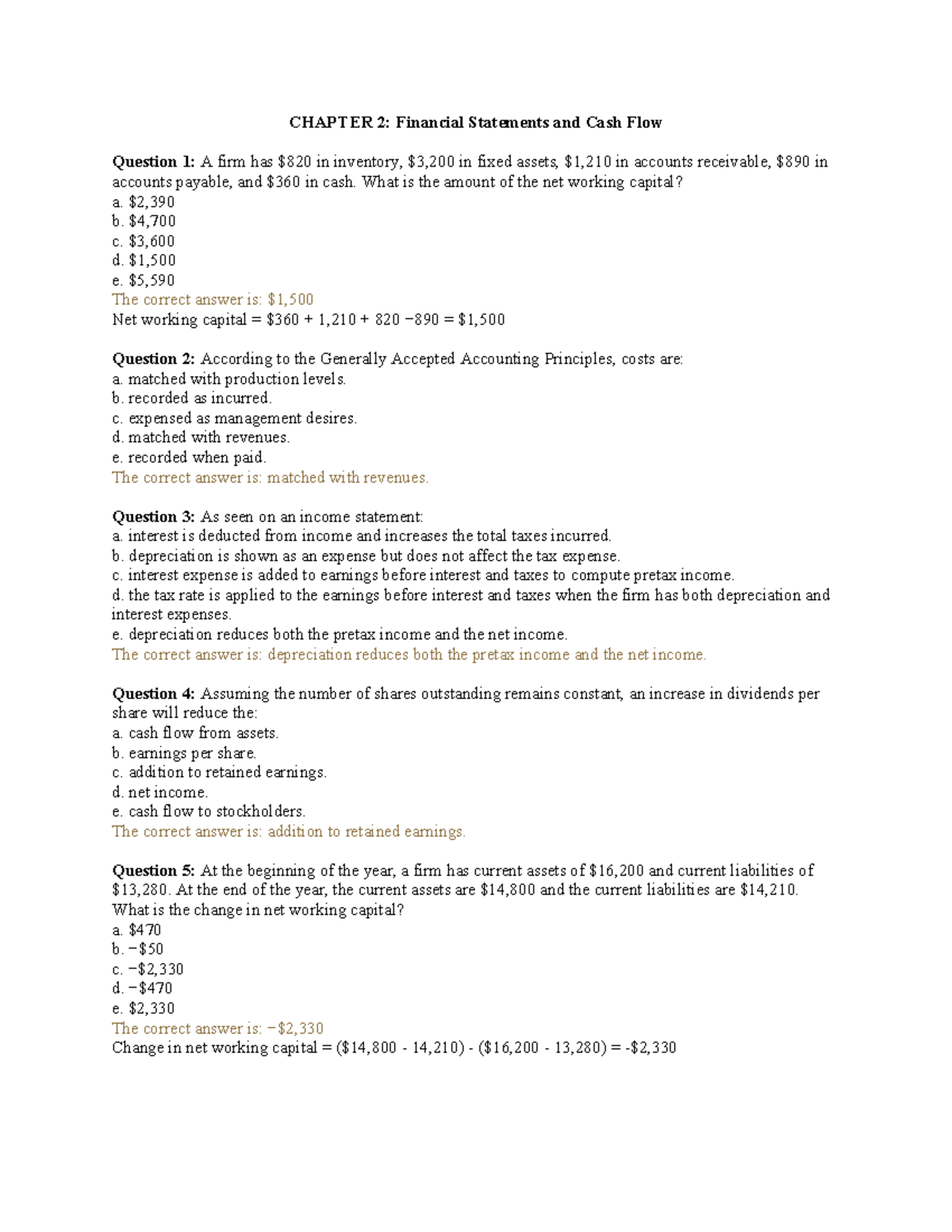 FM QUIZ: Financial Statements, Cash Flow & Analysis Questions - Studocu