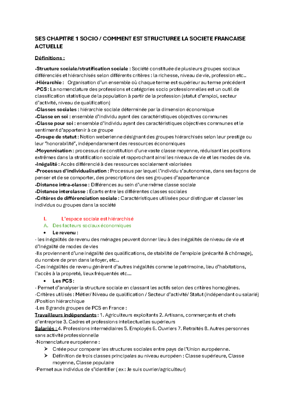 SES CHAPITRE 1 SOCIO - FICHE DE RÉVISION SUR LA STRUCTURE SOCIALE ...