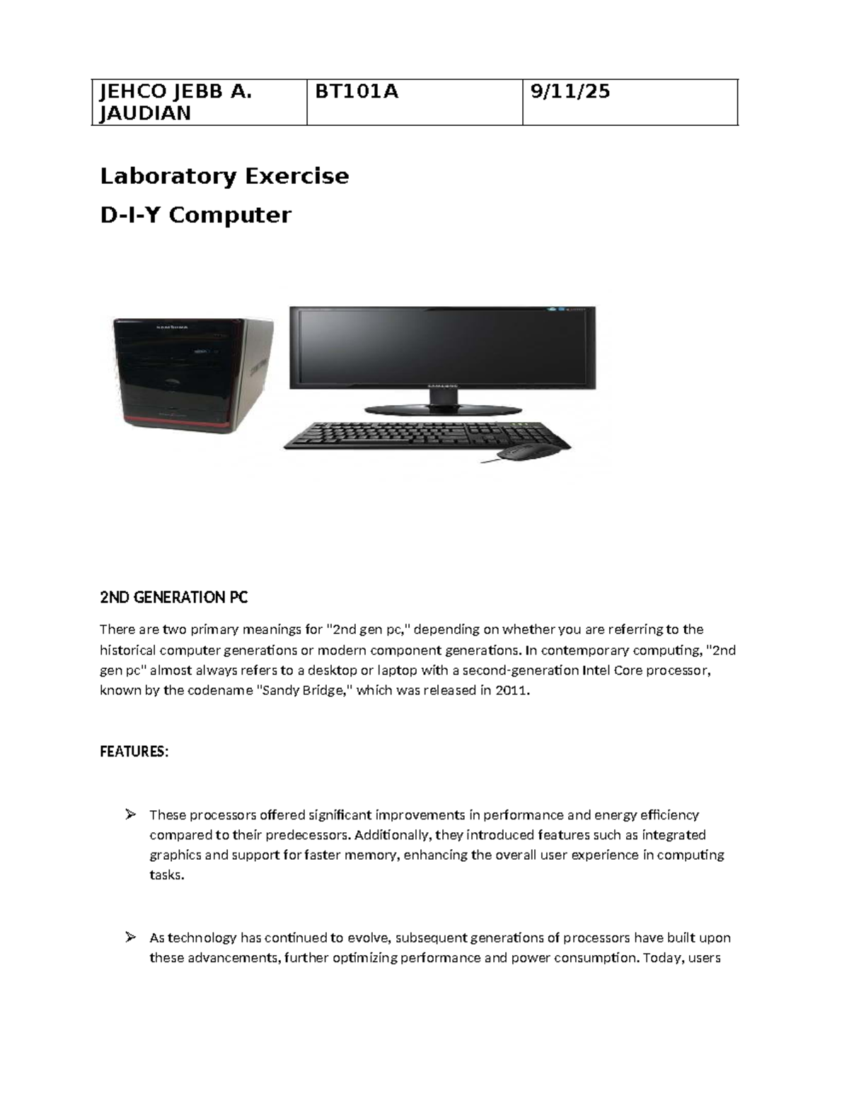 BT101A Lab Exercise: Understanding 2nd Gen PC Features - Studocu