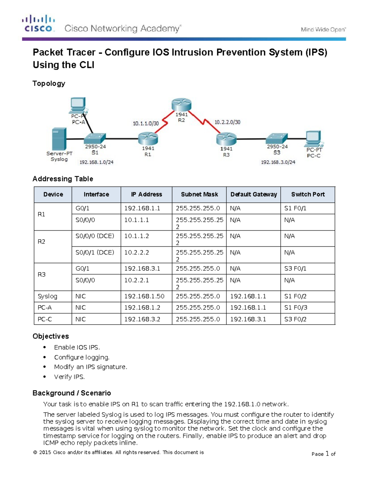 5 4 1 2 Packet Tracer Configure Ios Intrusion Prevention System Ips