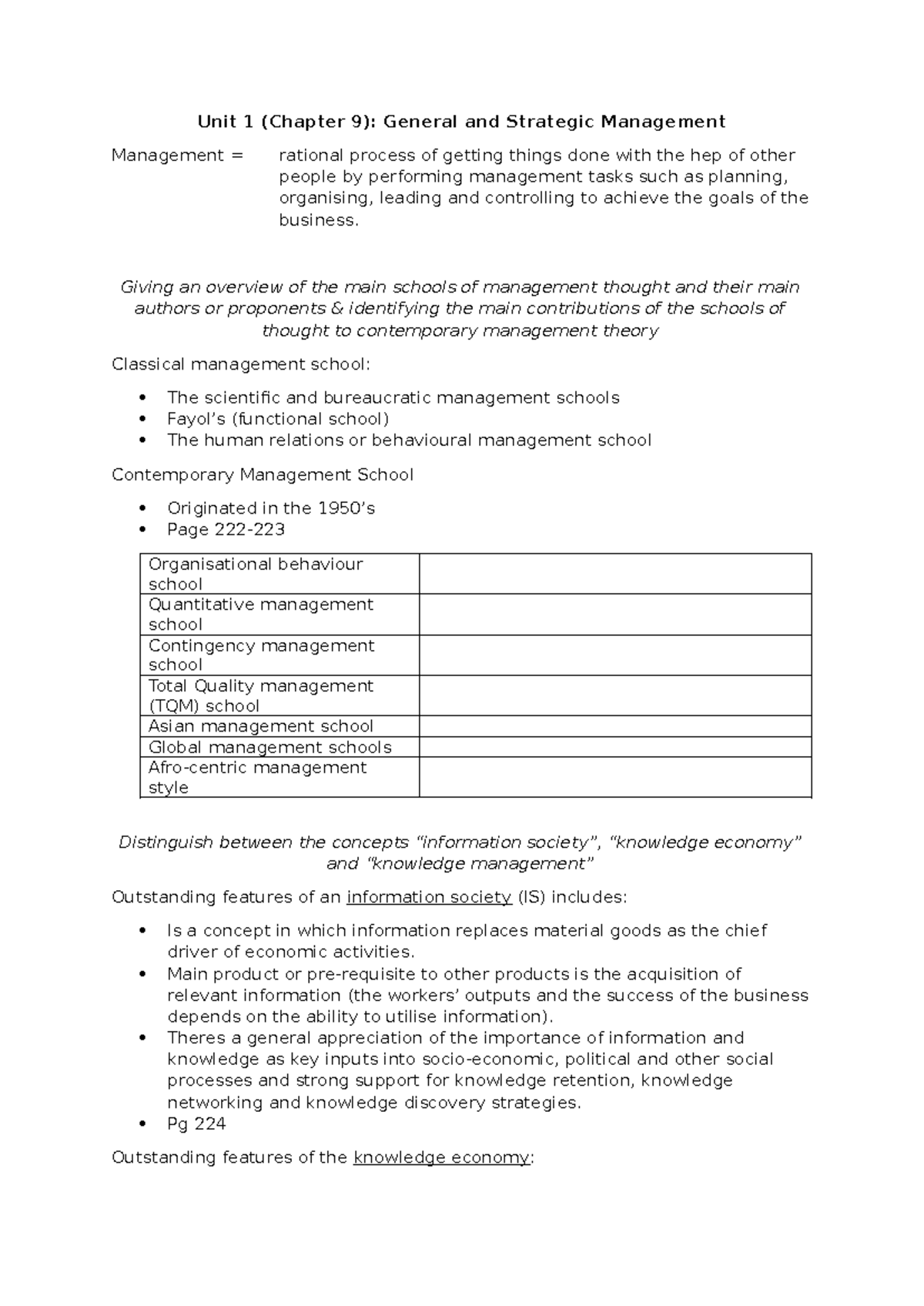 Unit 1 (Chapter 9): Overview of General & Strategic Management Concepts - Studocu