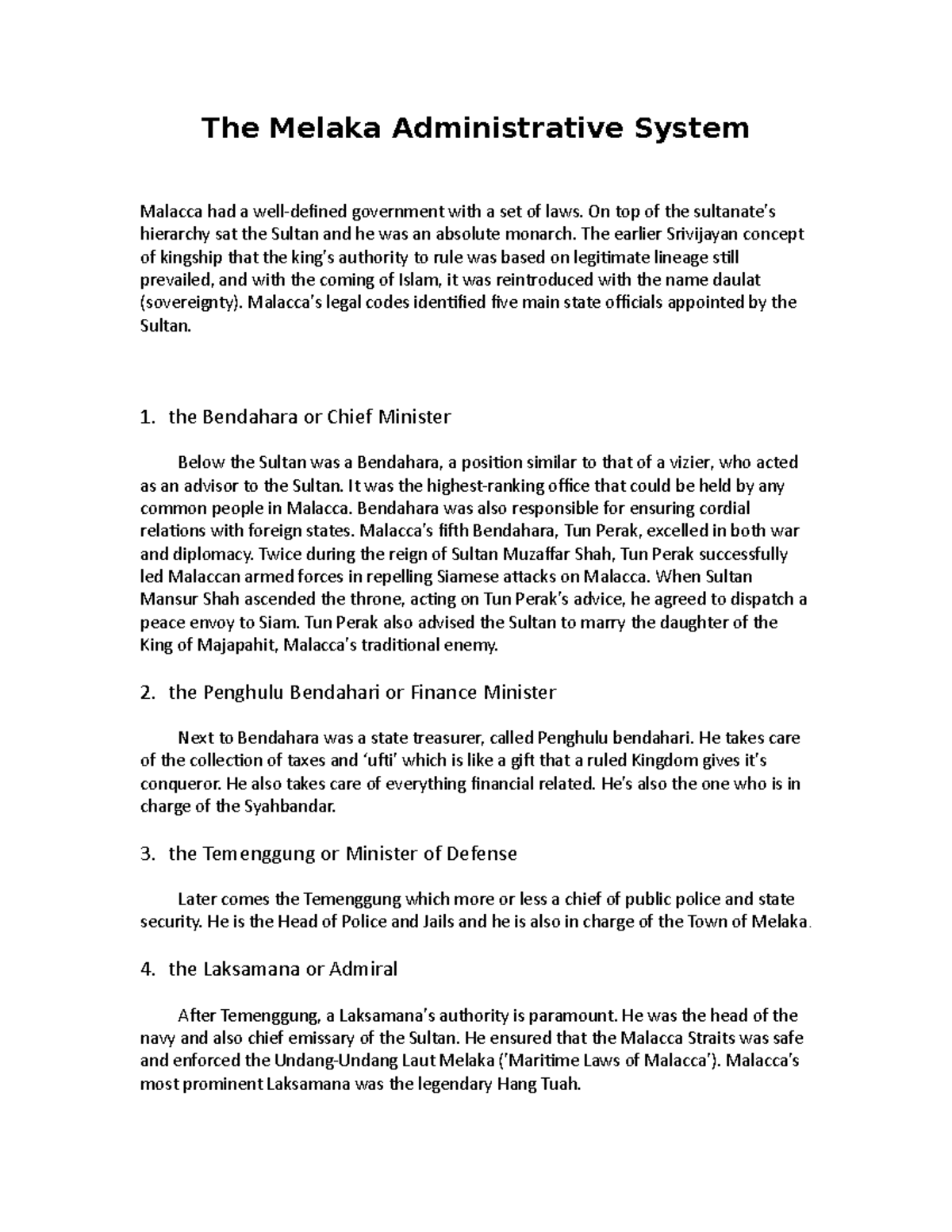 290992041 The Comprehensive Structure of Melaka's Government - Studocu