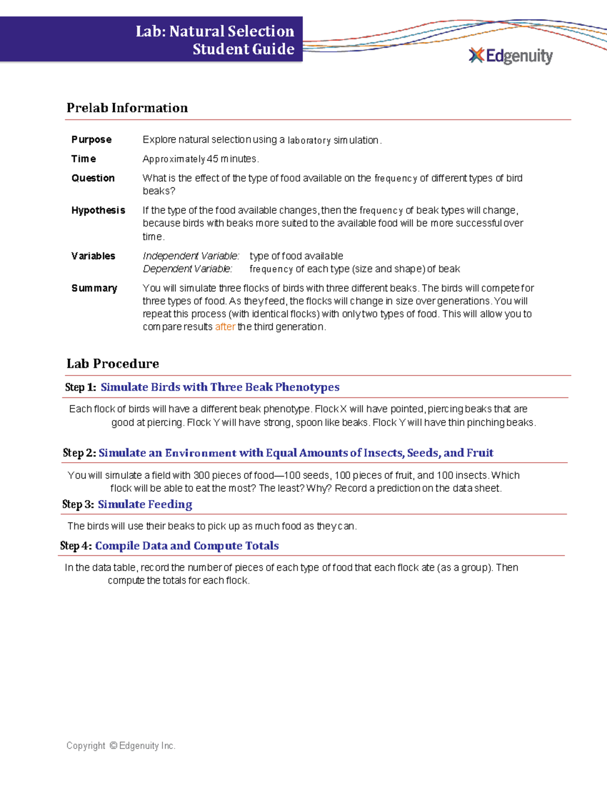 Natural Selection Virtual Lab done - Lab: Natural Selection Student ...