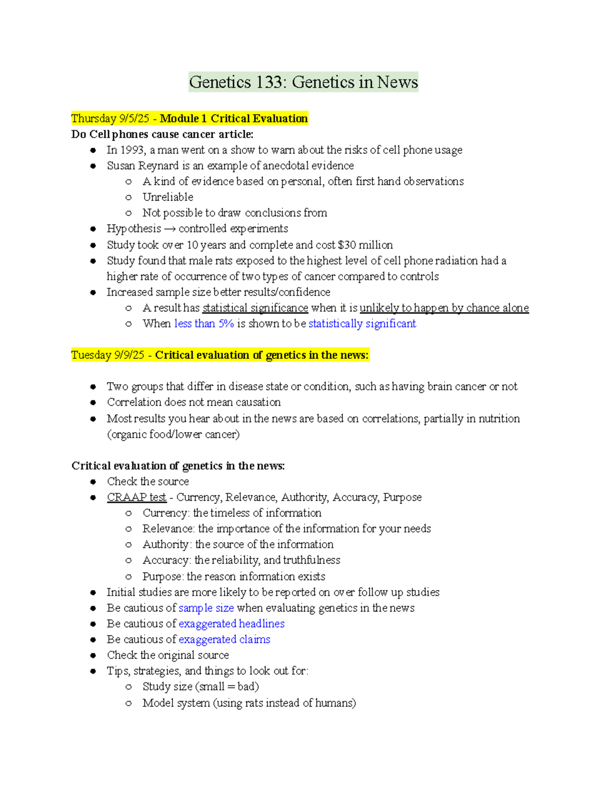 Genetics 133: Critical Evaluations & Ethics in Genetics News - Studocu