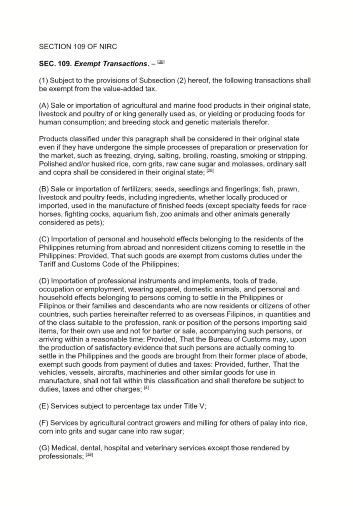 NIRC Sec. 109: VAT Exempt Transactions Overview - Studocu