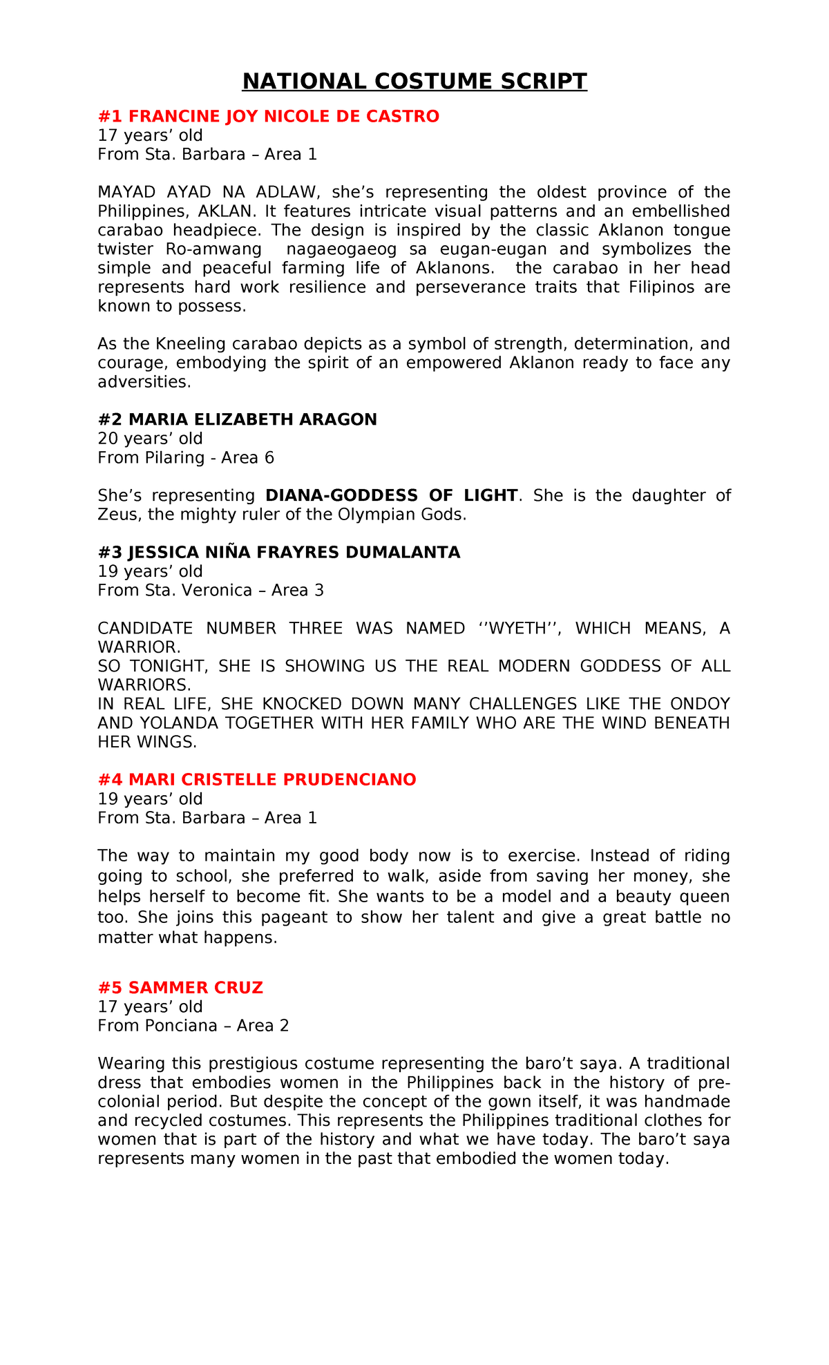 Costume Script - AWESOME - NATIONAL COSTUME SCRIPT #1 FRANCINE JOY ...