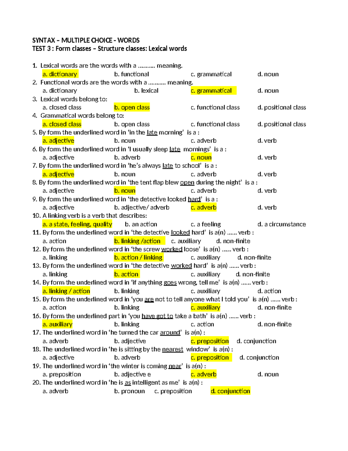 Morpho TEST 3: Lexical Words Multiple Choice Questions - Studocu