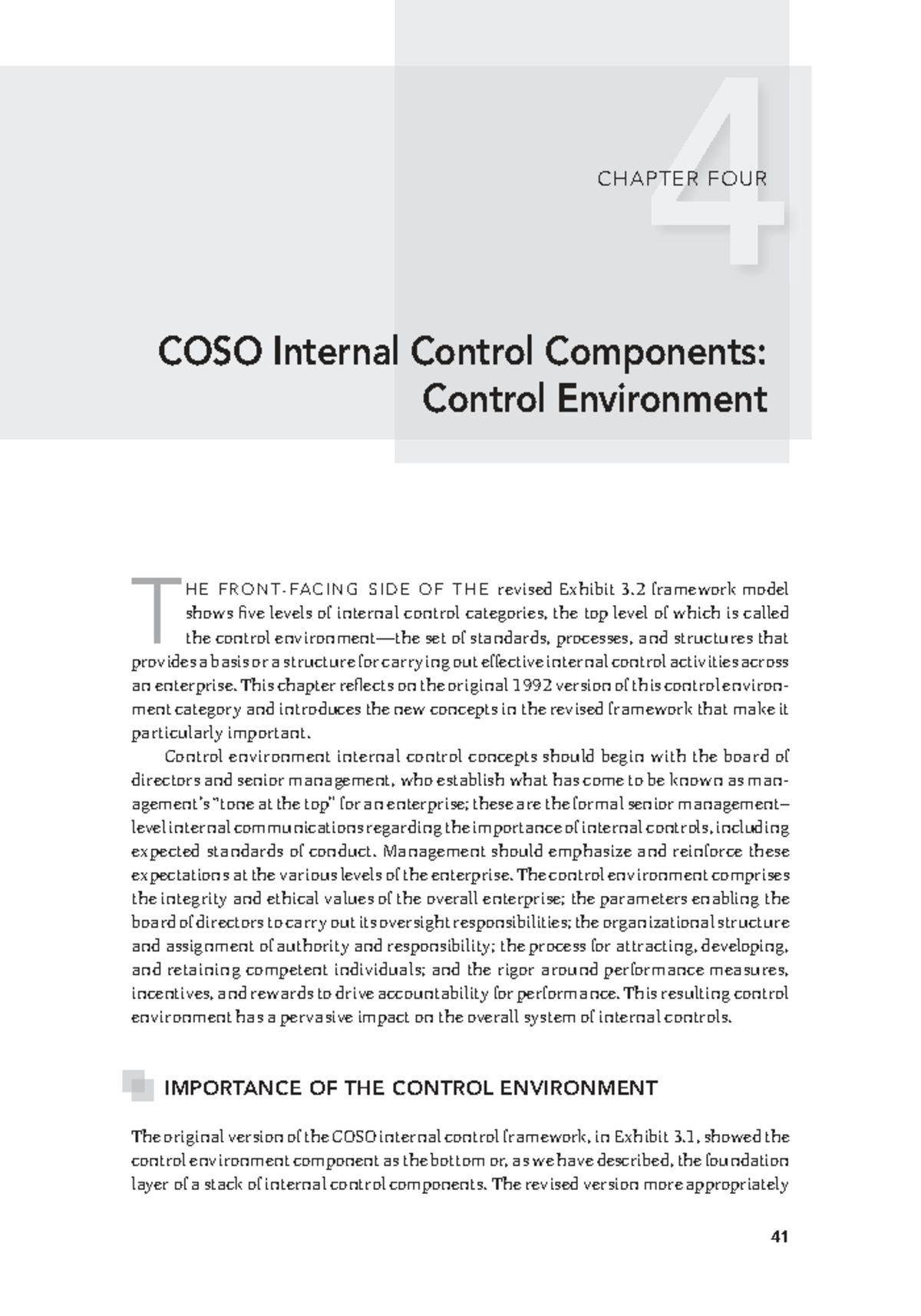 COSO Internal Control Framework: Control Environment Overview - Studocu