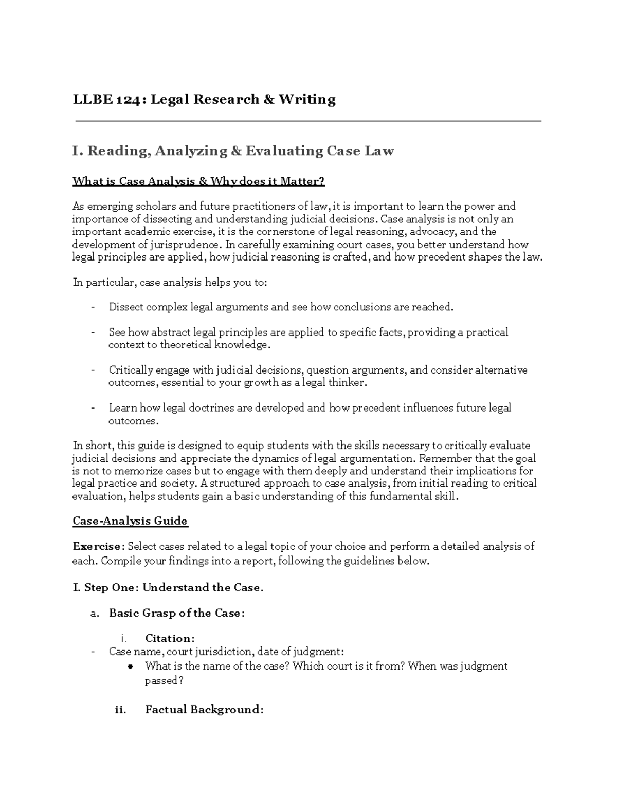 LLBE 124: Legal Research & Writing Notes - Case & Statutory Analysis ...