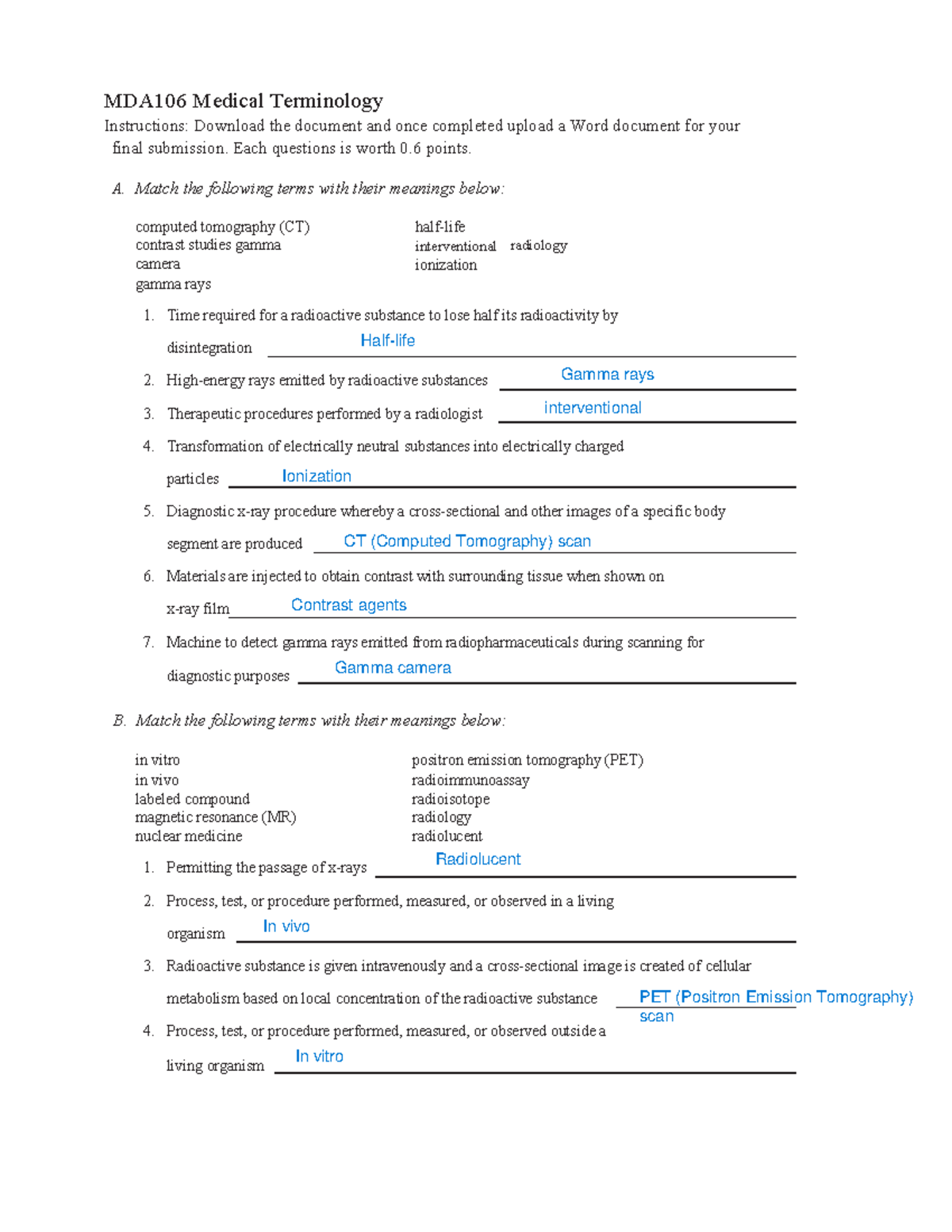 MDA106 Medical Terminology Unit 6 AS 2 Completion Guide - Studocu