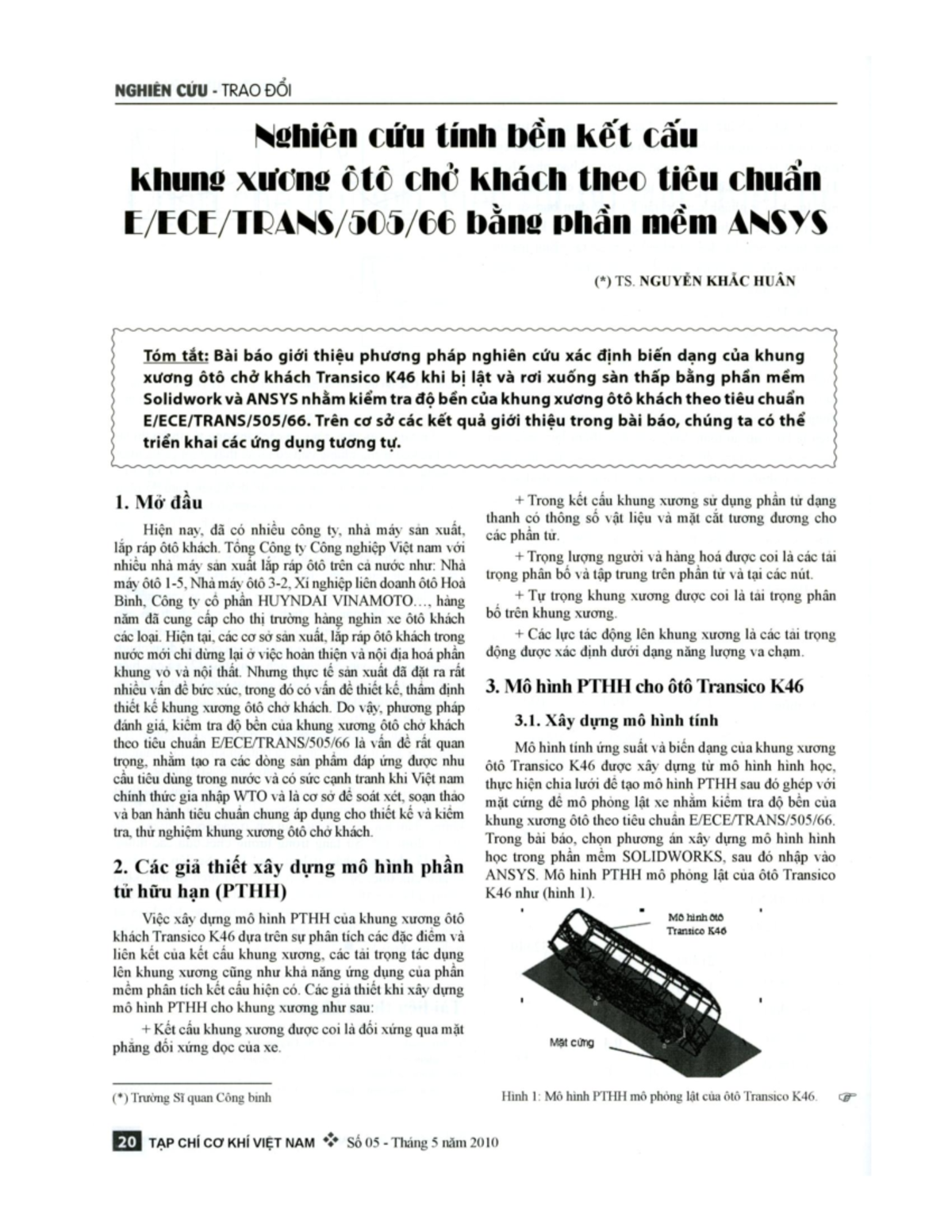 Nghiên Cứu Tính Bền Kết Cấu Khung Ô Tô Chở Khách ECE Trans 505 66 Bằng ANSYS - Studocu