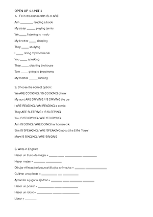 Open up 4. unit 4 - ejercicios prácticos de gramática - Lengua y Literatura - Studocu