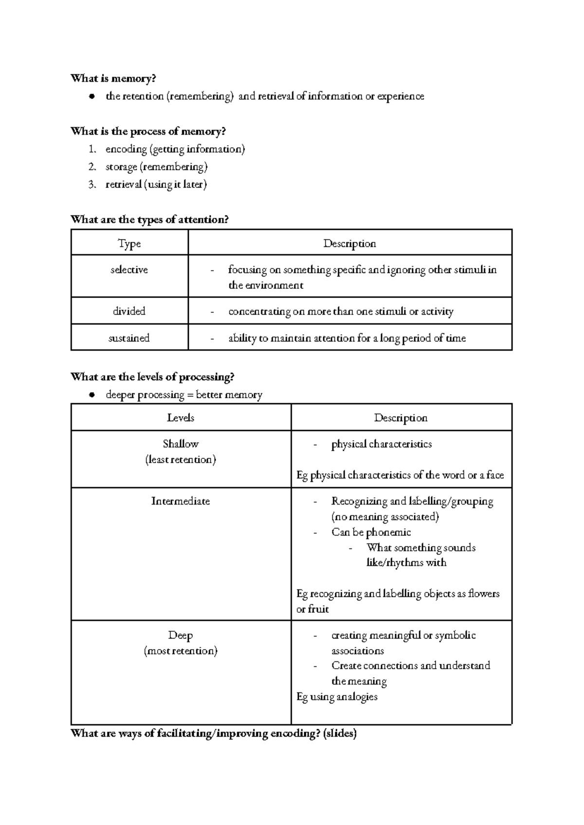 WEEK 7 Memory - lecture and textbook notes - What is memory? the ...