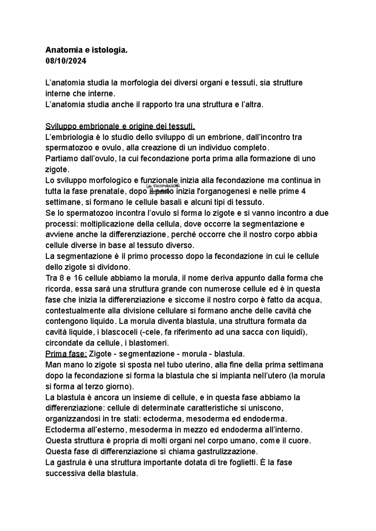 Anatomia e Istologia: Riassunto Completo per Studio - Studocu