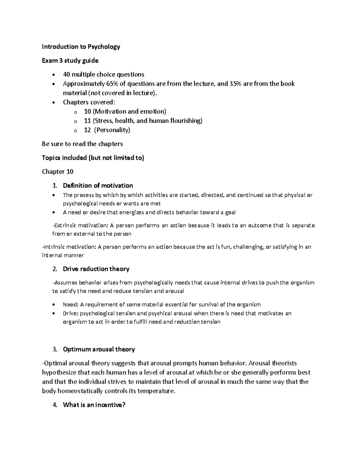 Psych EXAM 3 Review - Introduction to Psychology Exam 3 study guide 40 ...