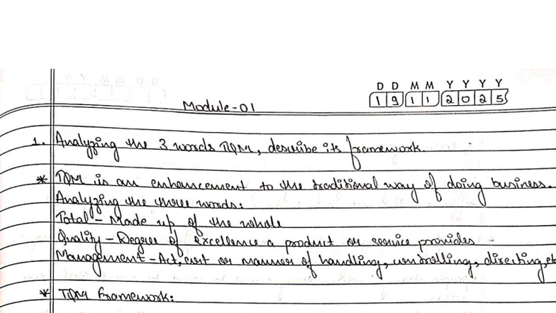 TQM Framework Analysis and Challenges - Course Code: 19112025 - Studocu