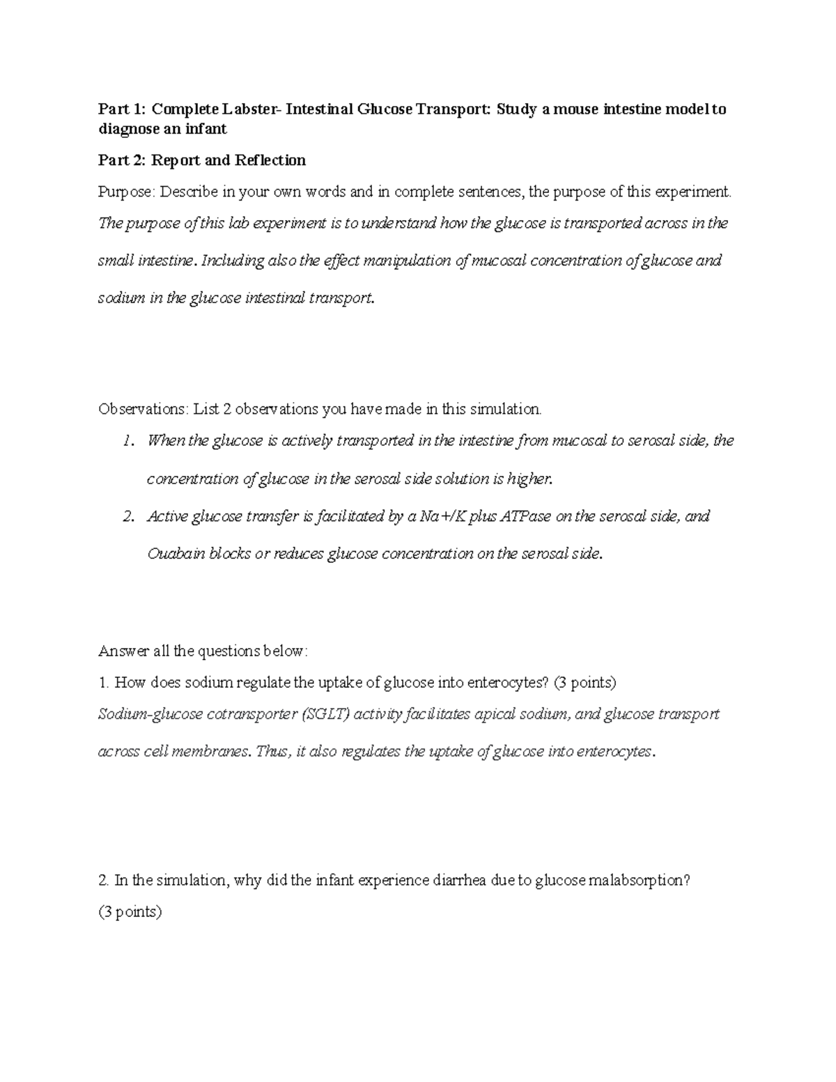 Complete Labster- Intestinal Glucose Transport: Study a mouse intestine ...