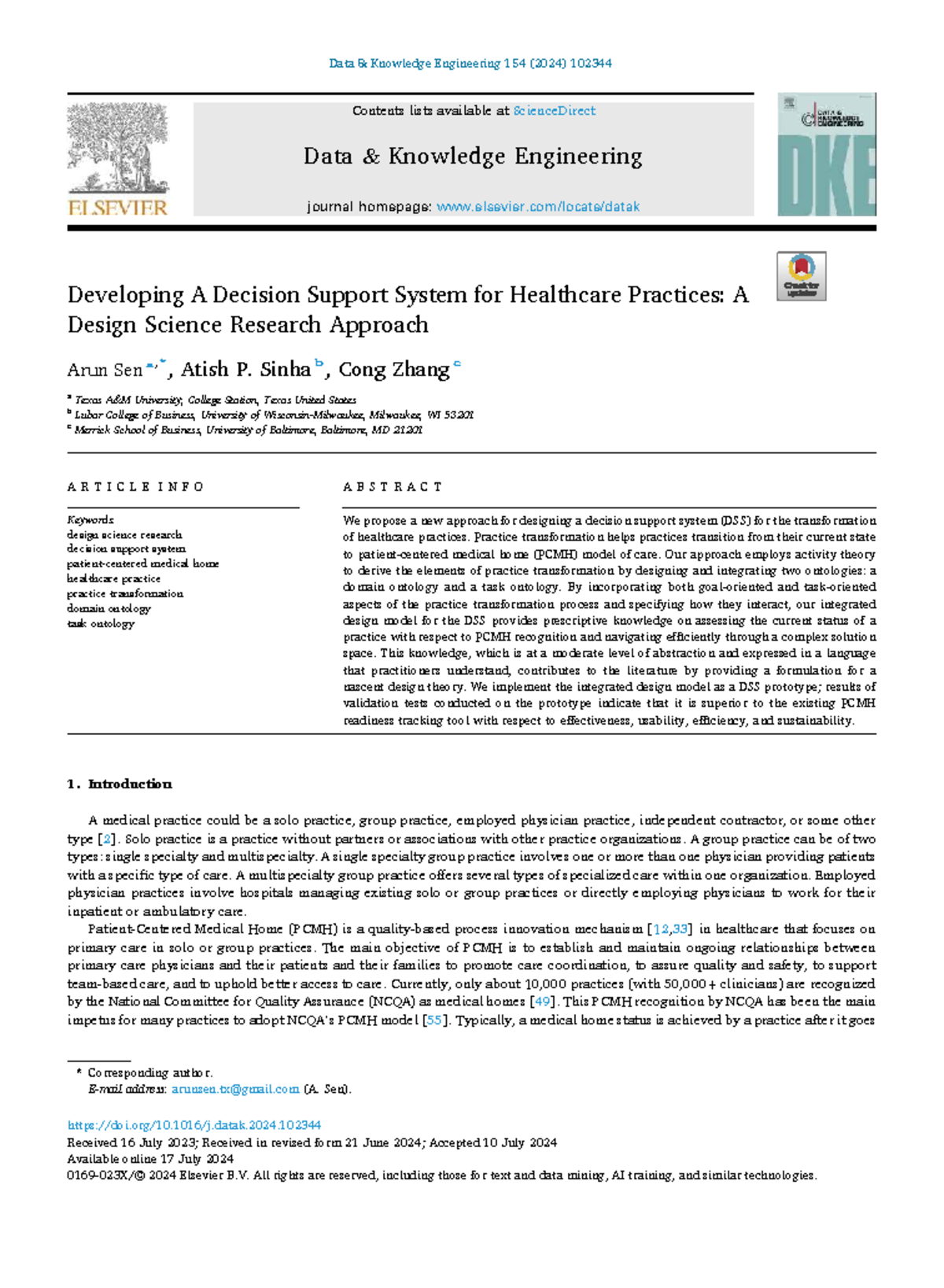 Developing a DSS for Healthcare Practices: A Design Science Approach ...