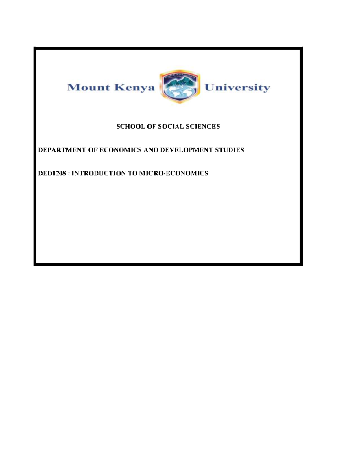 DED1208: Introduction to Microeconomics Course Outline and Key Concepts ...