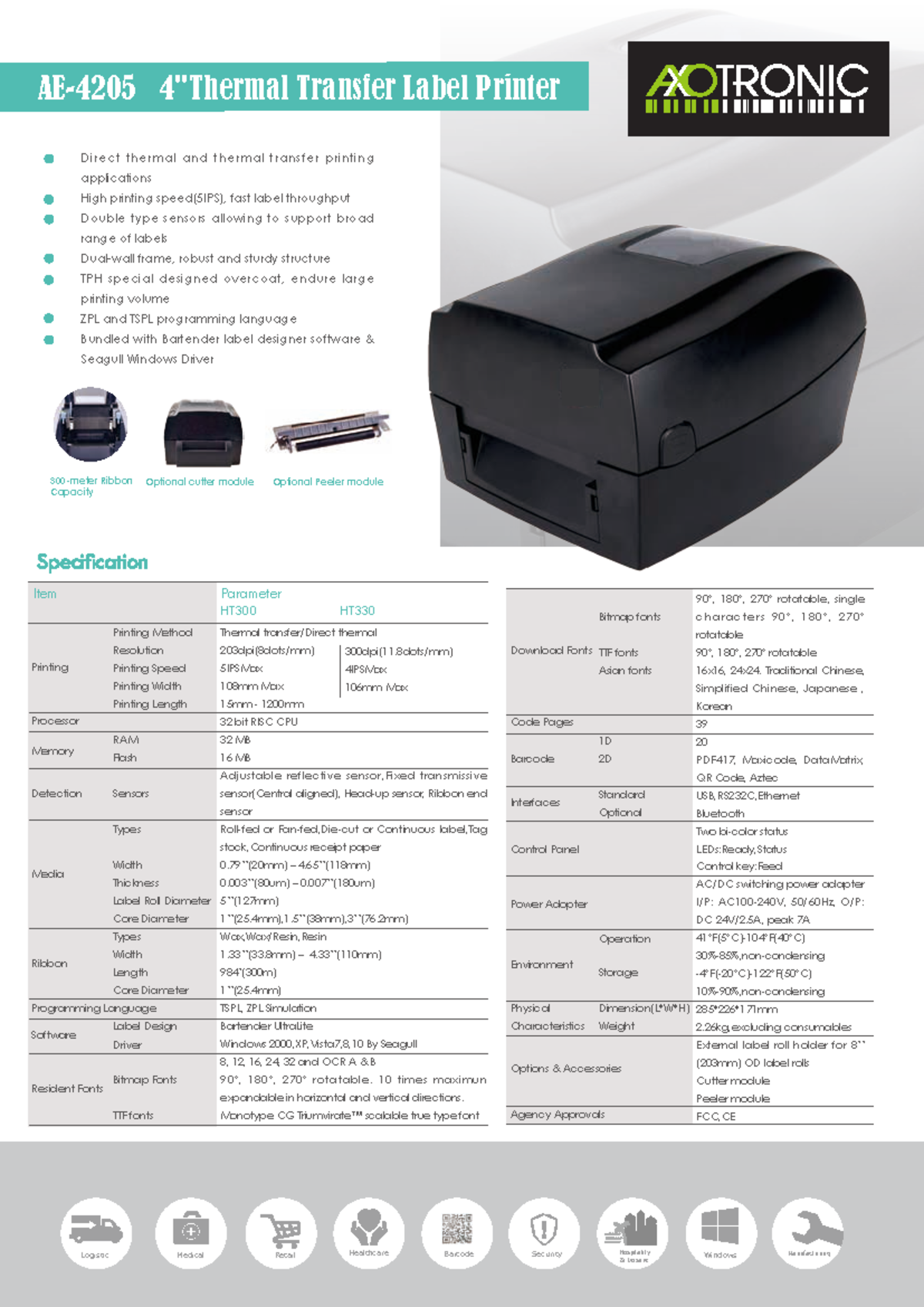 AE-4205 Manual: 4" Thermal Transfer Label Printer Specs - Studocu
