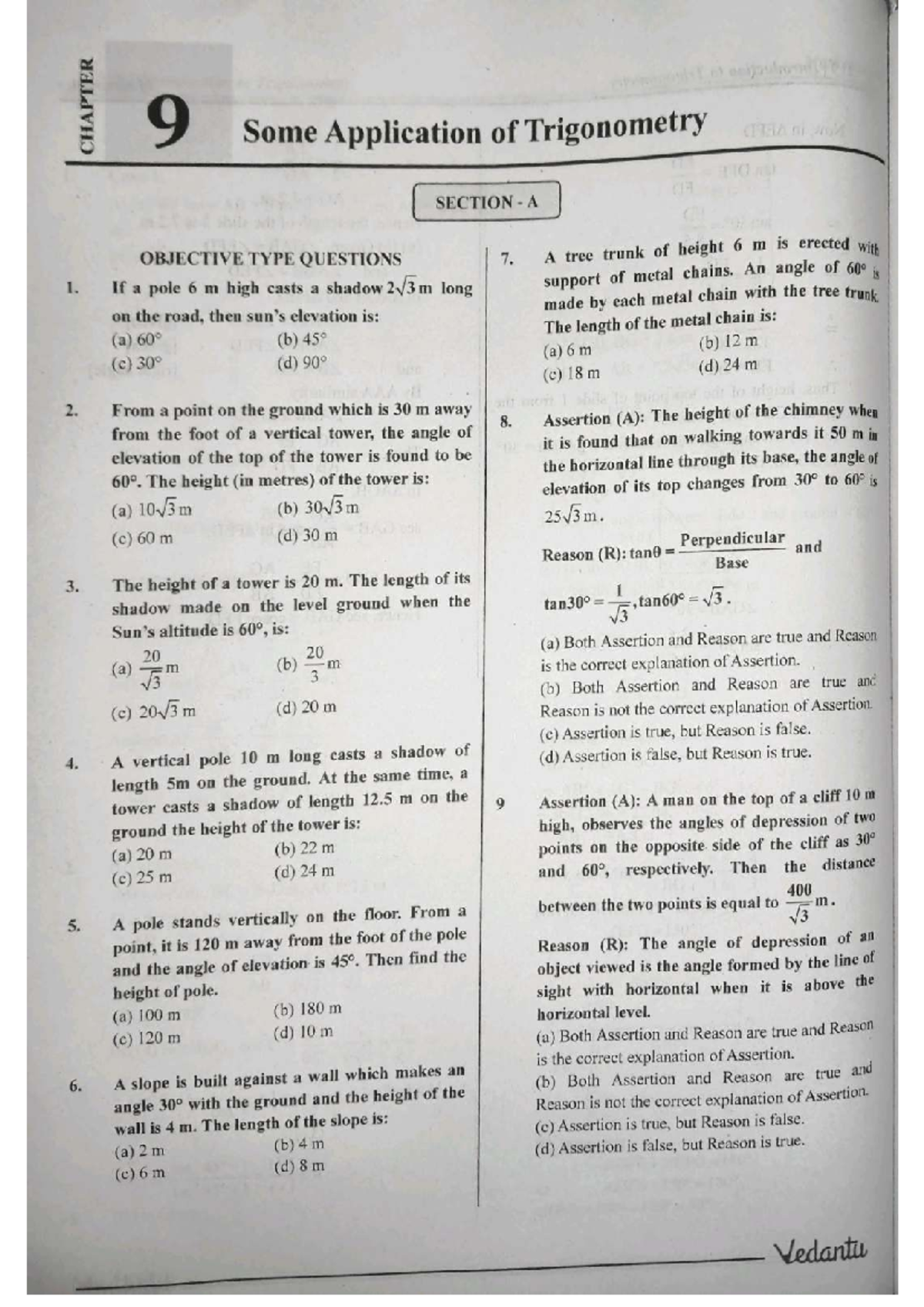 CHAPTER 9: Applications of Trigonometry - Objective Type Questions ...