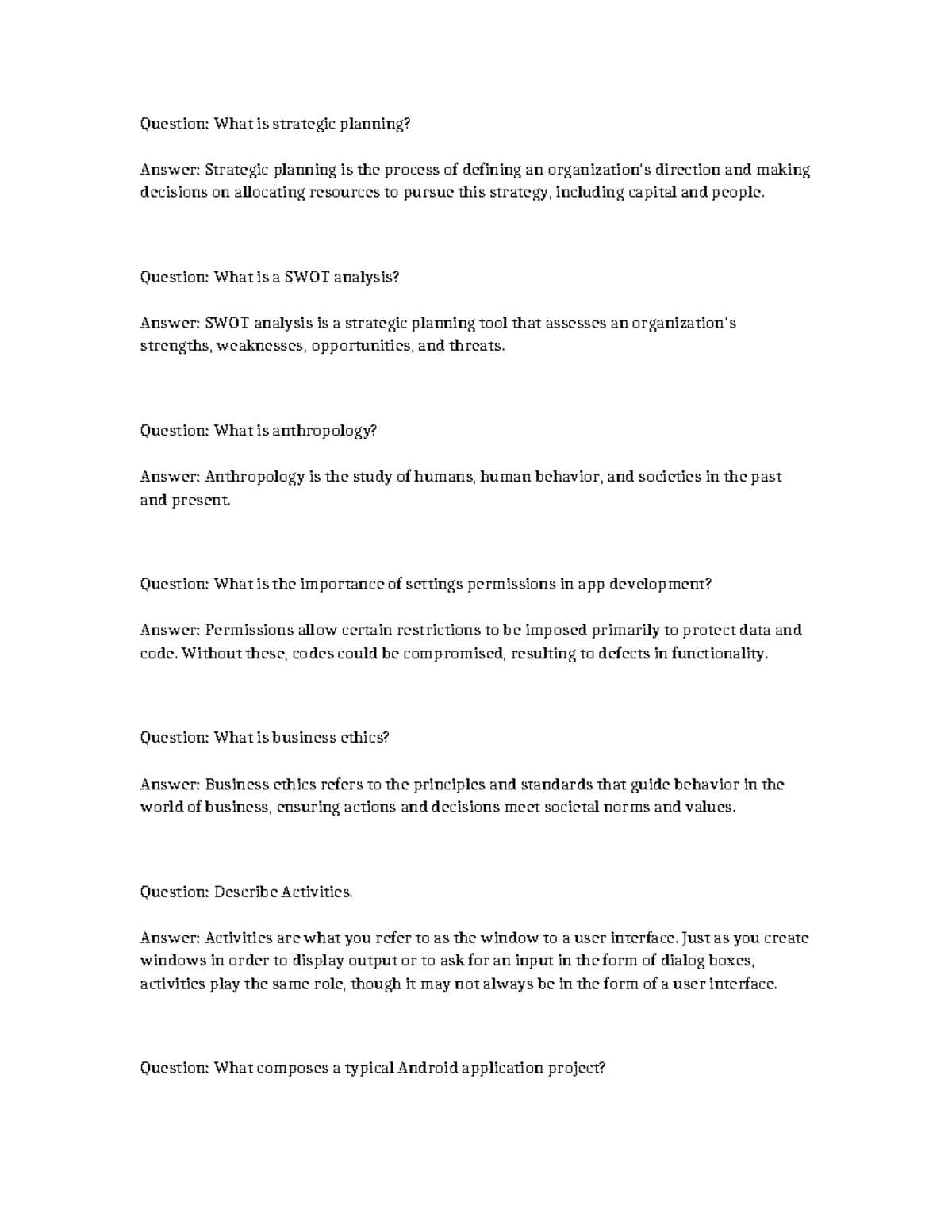 Strategic Planning & Ethics: Key Concepts in Business (Course Code ...