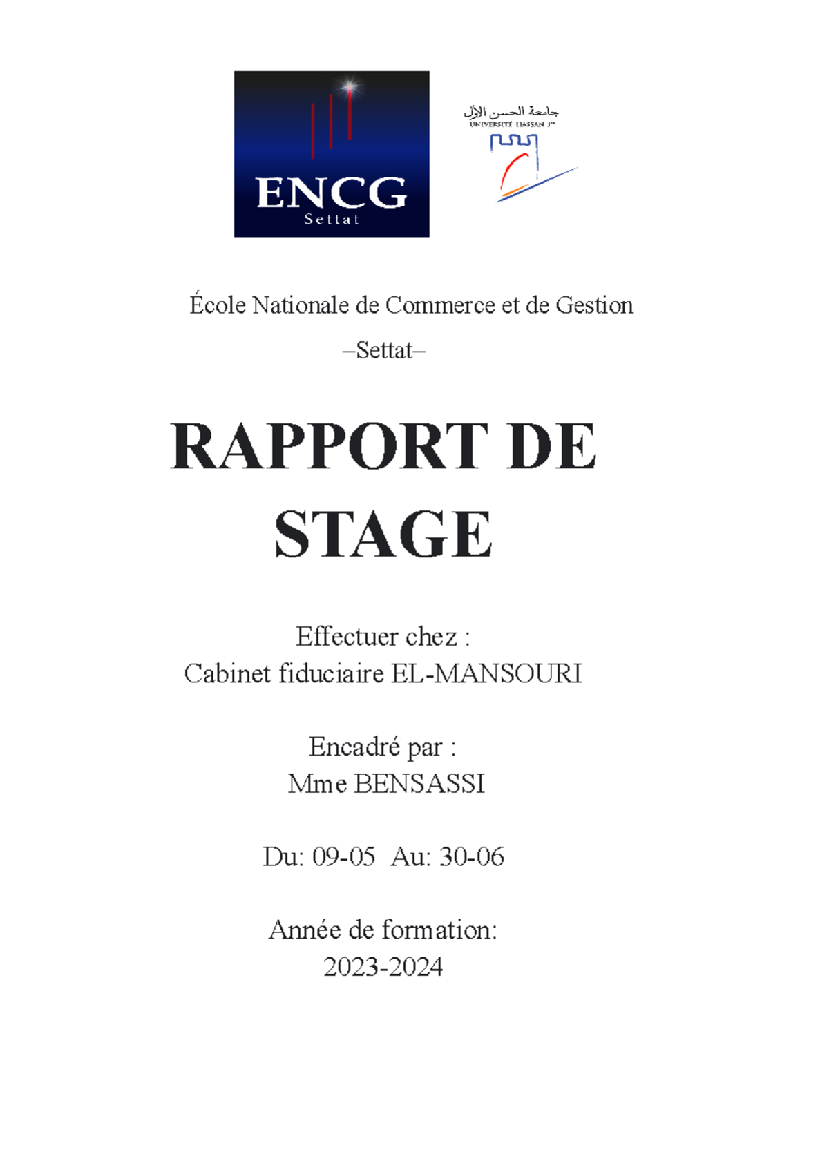 Rapport de Stage - École Nationale de Commerce et de Gestion (2023 ...