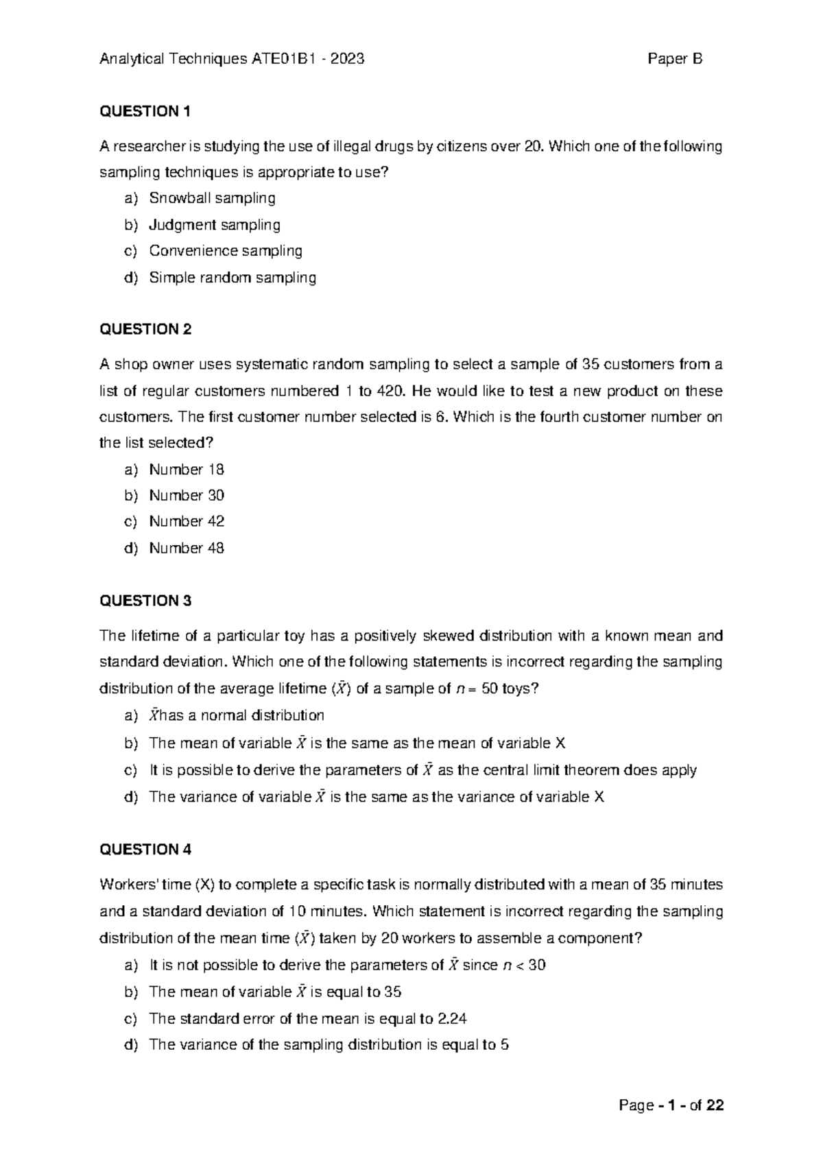Analytical Techniques ATE01B1 2023 Practice Past Paper Test - Studocu