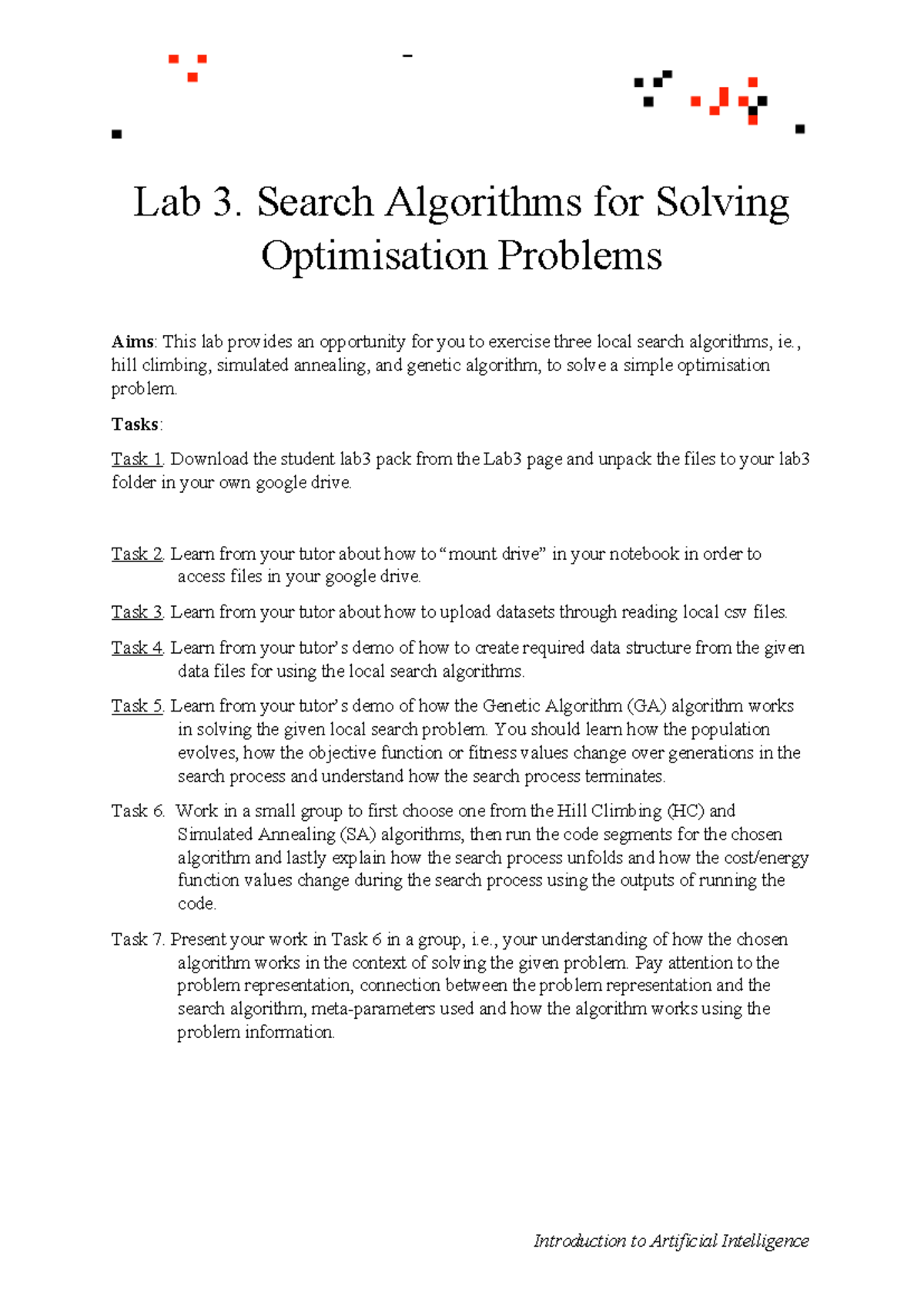 Lab 3: Search Algorithms in AI - Optimisation Techniques (41040) - Studocu