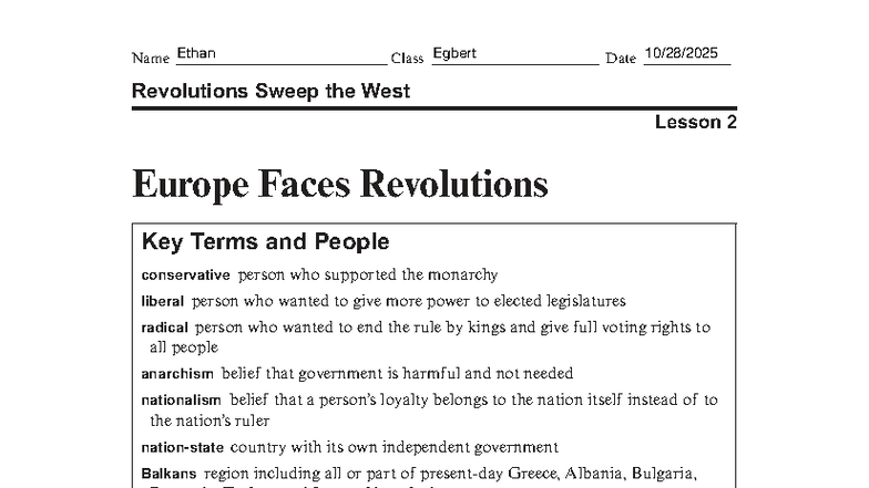 GRW M06L02 - Europe Faces Revolutions: Key Terms & Concepts - Studocu