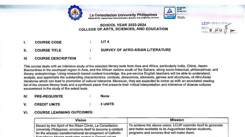 LIT 4 - Survey of Literature: Course Overview and Learning Outcomes ...