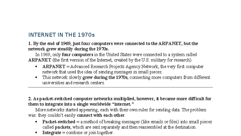 INBOUND 231: The Evolution of the Internet in the 1970s - Studocu