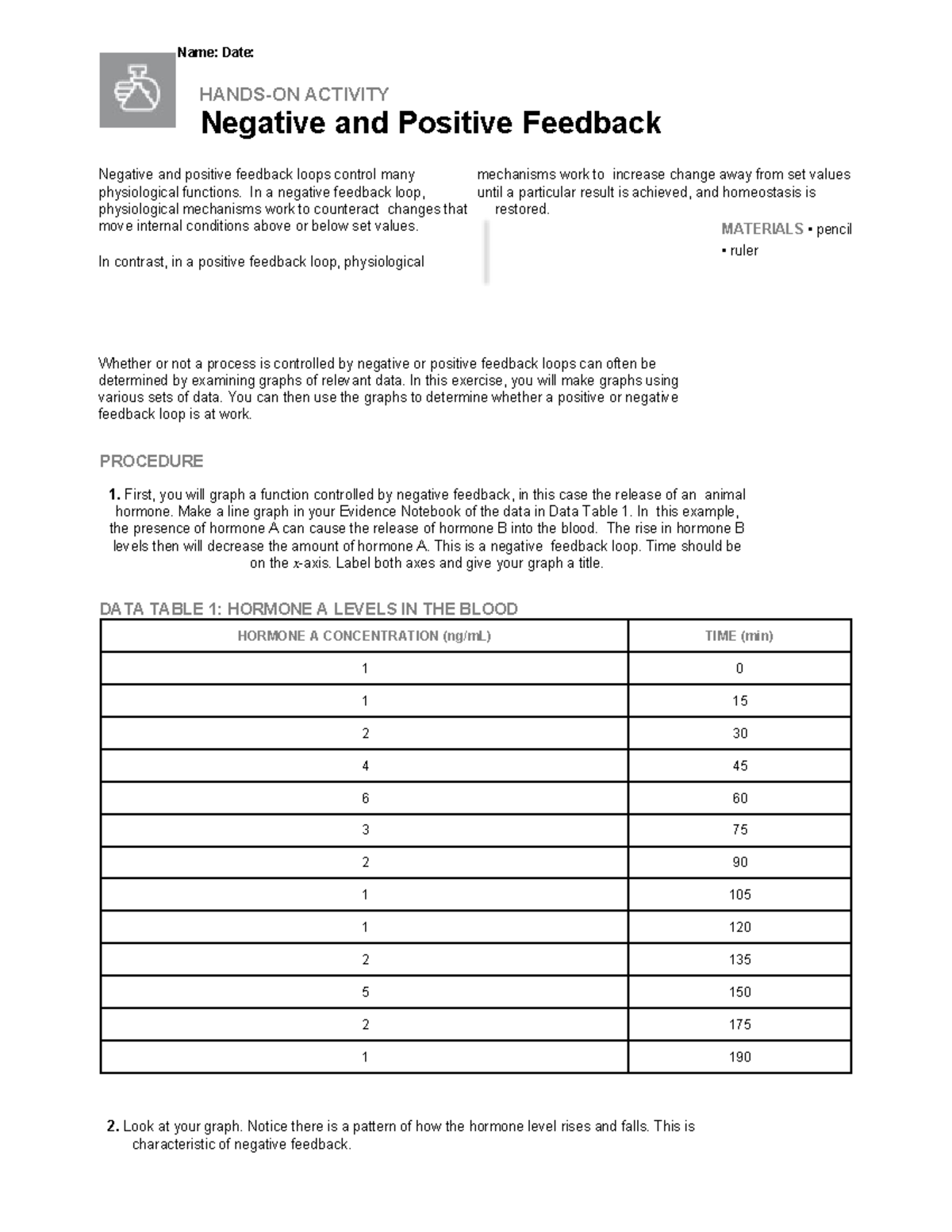 HANDS-ON ACTIVITY: Exploring Negative & Positive Feedback Mechanisms ...