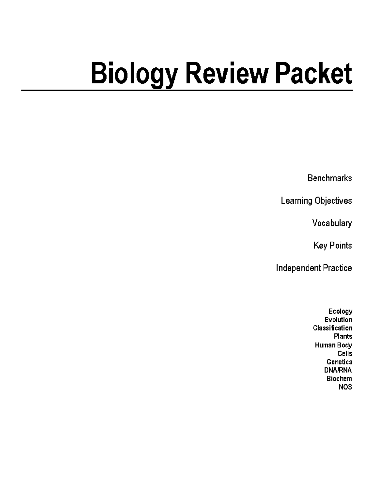 BIO EOC Review Packet 1 - Biology Review Packet Benchmarks Learning ...