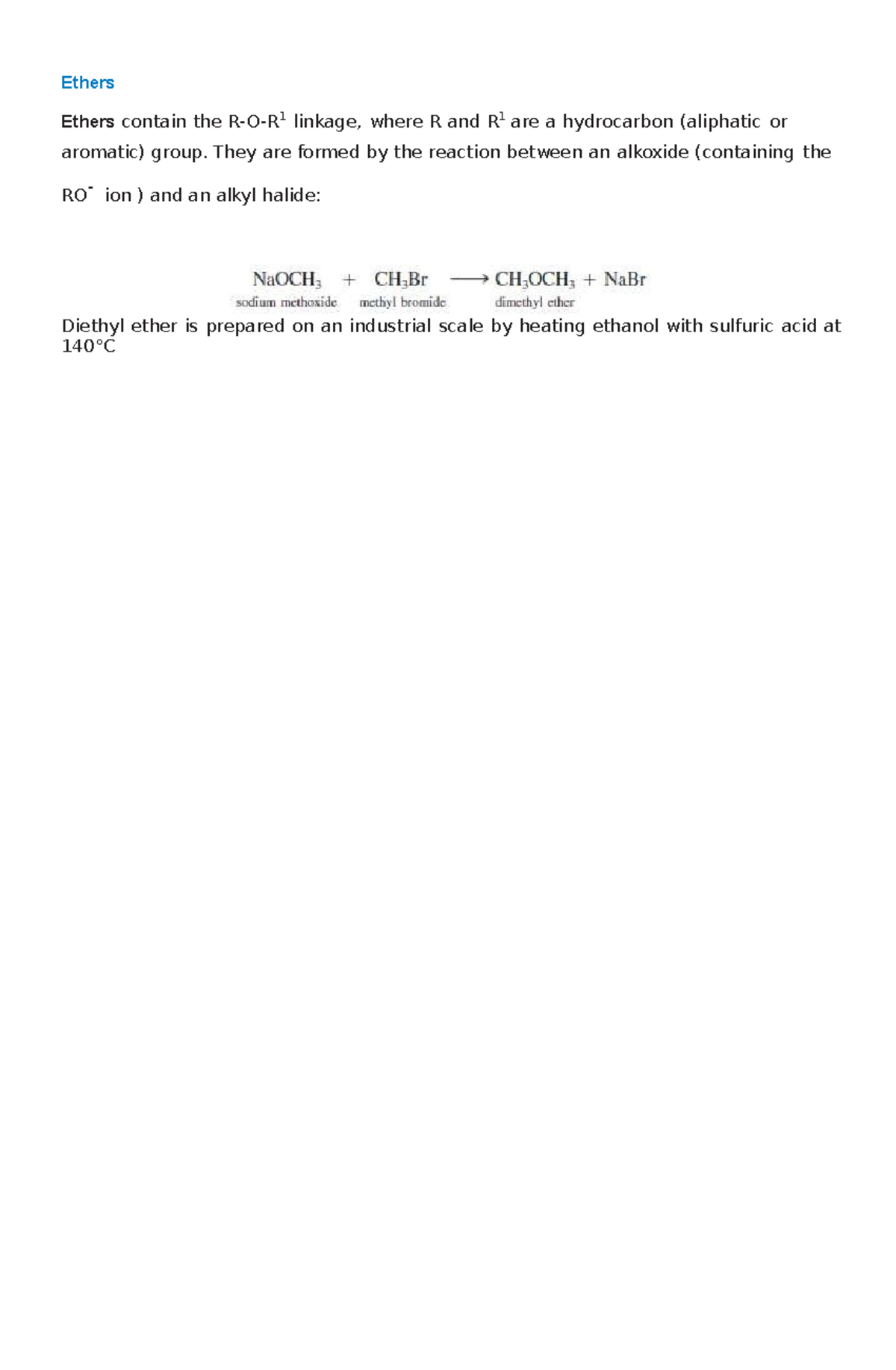 Ethers - Ethers Ethers contain the R-O-R 1 linkage, where R and R 1 are ...