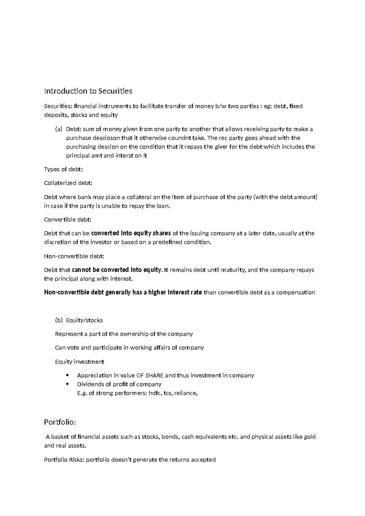 Introduction to Securities: Financial Instruments Overview - Studocu