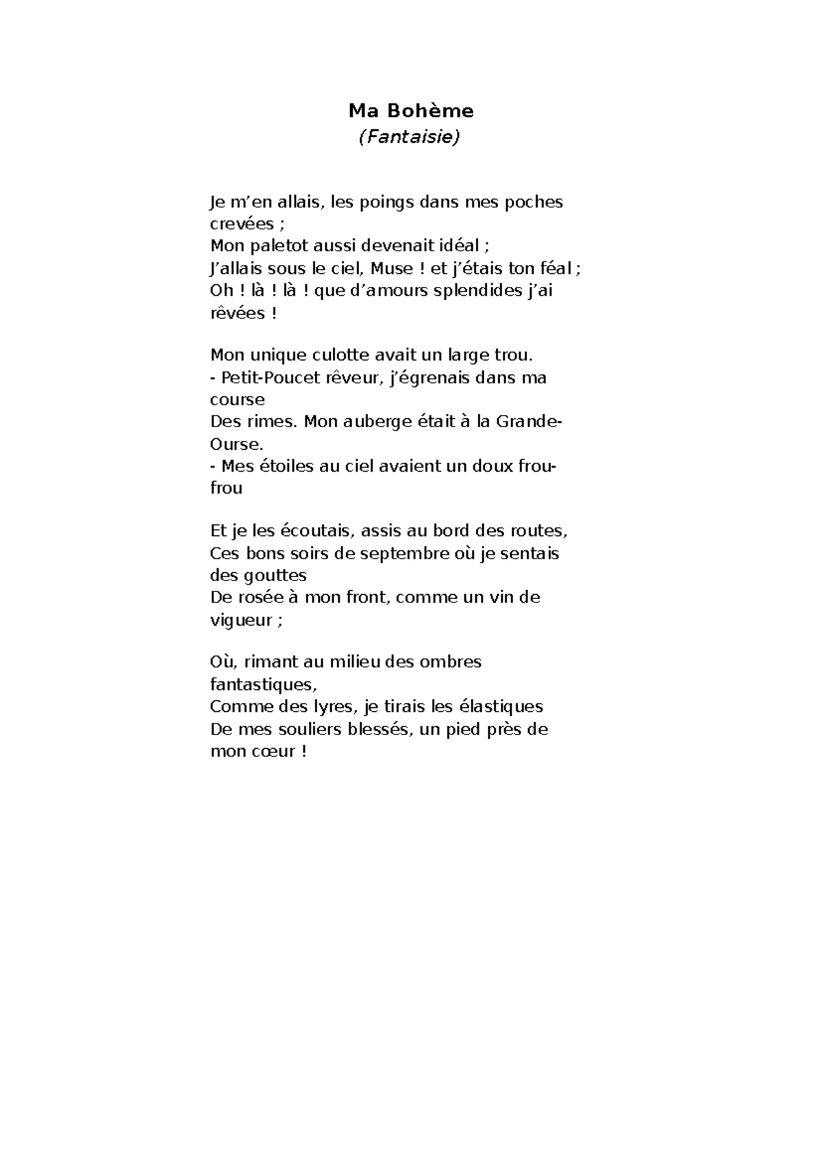 Analyse linéaire : Ma Bohème de Rimbaud - Liberté et Inspiration ...