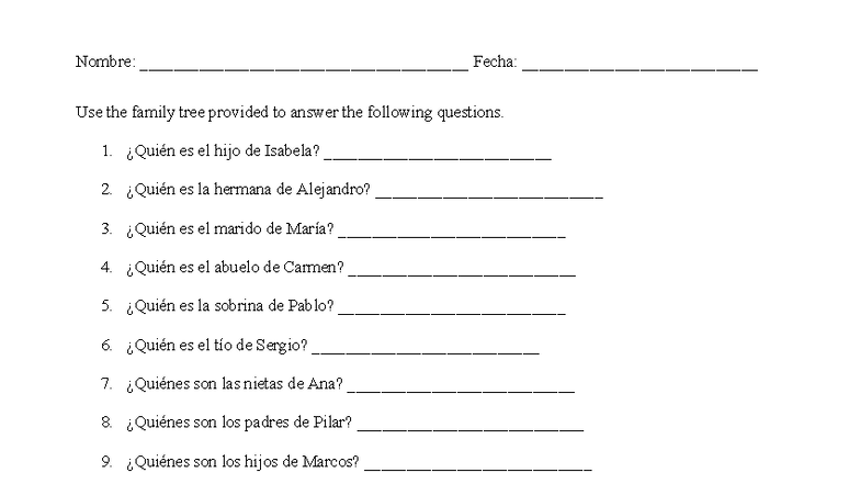 Worksheet: All in the Family - Family Tree Questions - Studocu