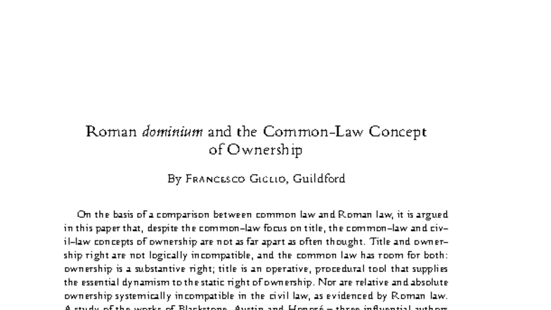 Roman Dominium vs. Common Law: Ownership Concepts Explored - Studocu