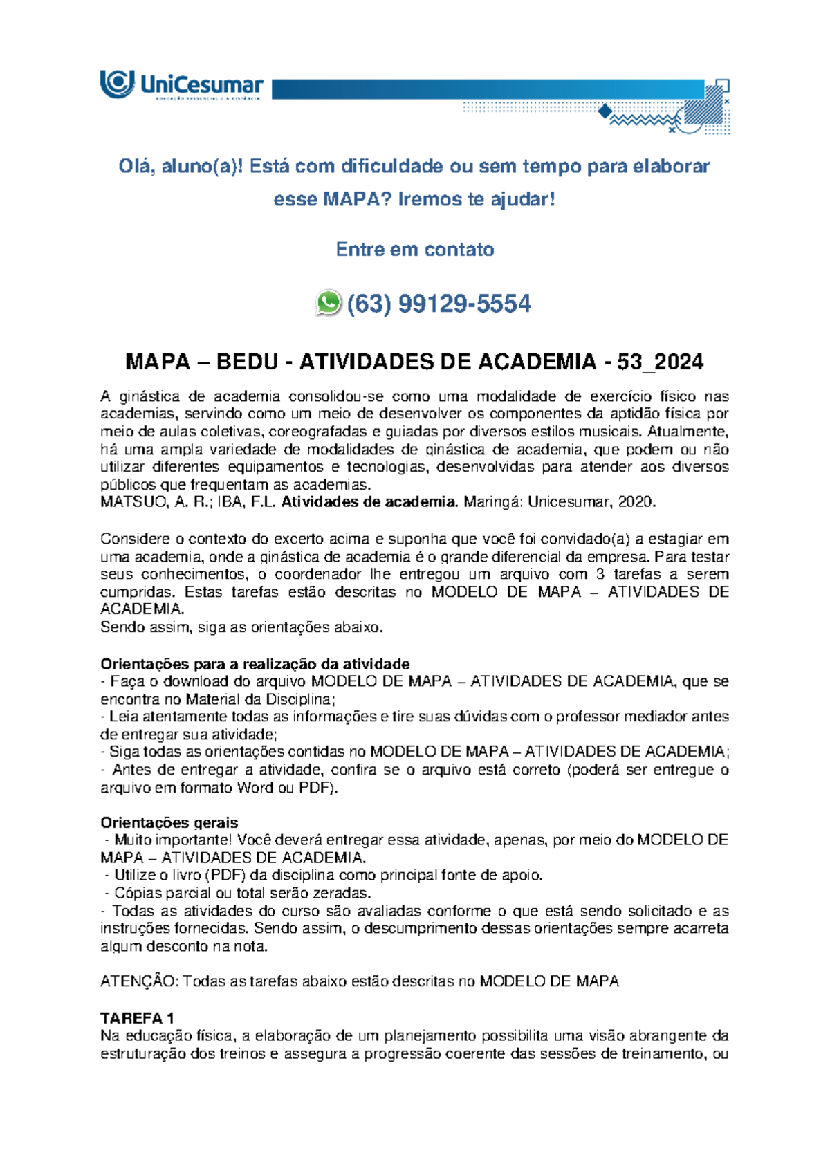 MAPA – ATIVIDADES DE ACADEMIA - BEDU 53 - ESTÁGIO E PLANEJAMENTO 2024 ...