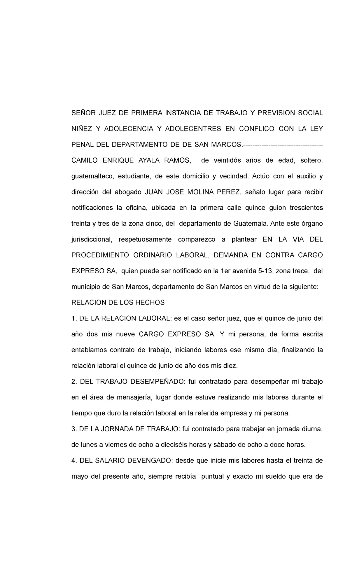 Contestacion DE Demanda POR Despido Injustificado - Ordinario Laboral ...