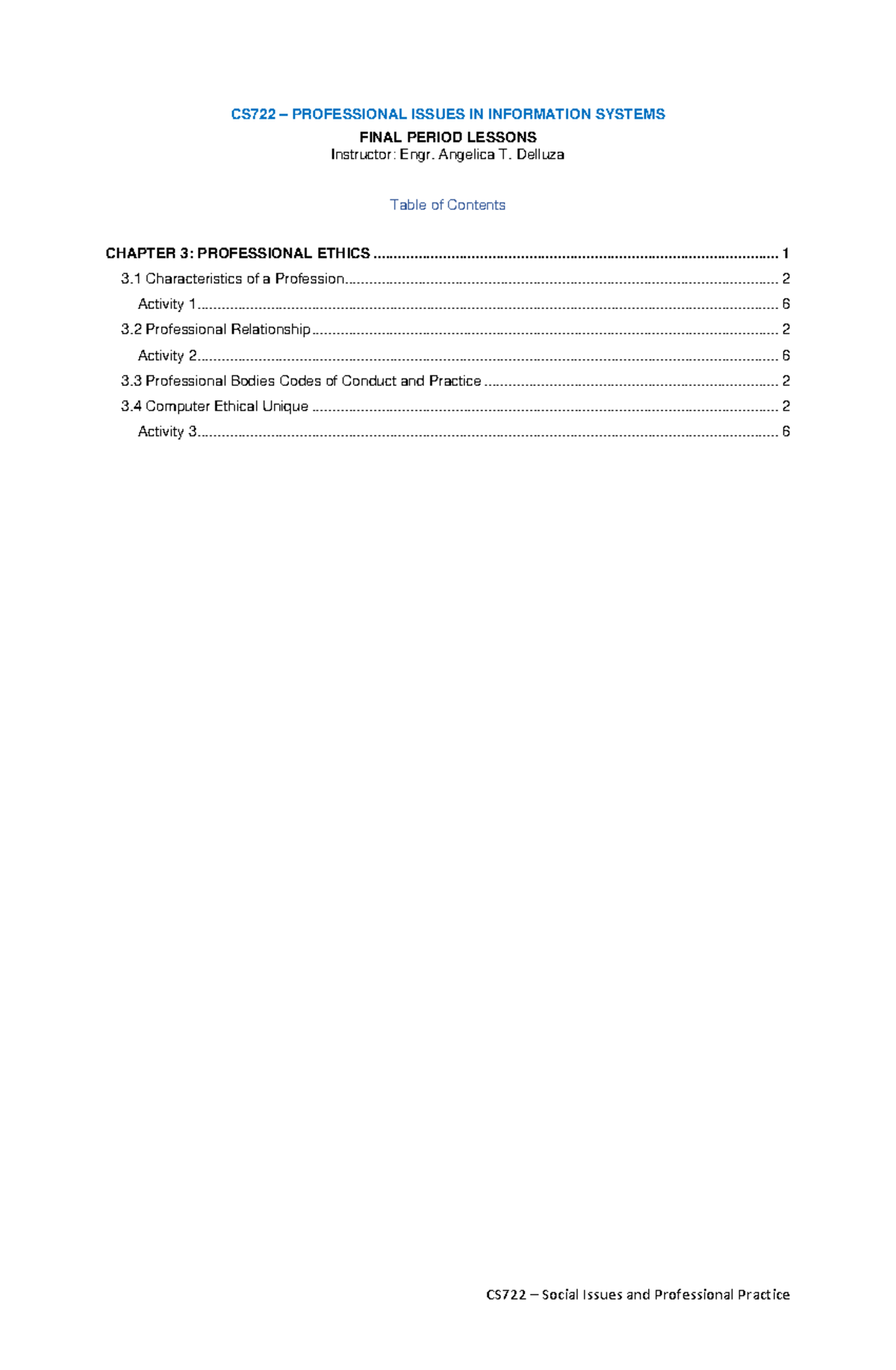 CS722 PROFESSIONAL ISSUES IN INFORMATION SYSTEMS FINAL LESSON NOTES ...